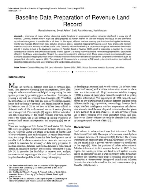 Baseline Data Preparation Of Revenue Land Record Ijsander 2015