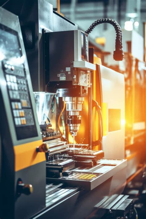 Advanced Cnc Control Panel With Multiple Digital Screens Showing Complex Data And Graphs Stock
