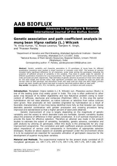 Genetic Association And Path Coefficient Analysis In Mung Bean