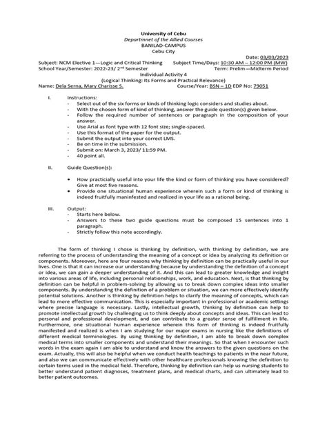 Individual Activity 4 Logical Thinking Its Forms And Practical Relevance Pdf Idea