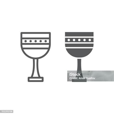 성배 라인과 문양 아이콘 종교와 기독교 거룩한 컵 기호 벡터 그래픽 흰색 바탕에 선형 패턴 찰리스에 대한 스톡 벡터 아트 및