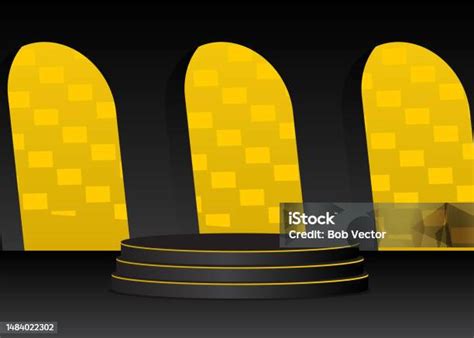 검정색과 노란색 공상 과학 제품 디스플레이 미래 모형 벡터 3d 방 실린더 받침대 연단 추상적인 최소한의 기하학적 형태는 프레젠테이션을 위한 무대 쇼케이스 빈 장면입니다 0