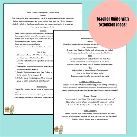 Needs And Wants Investigation Pyp Grades 1 3 Activity Cards Tpt