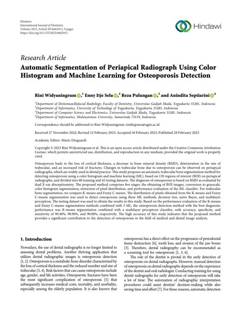 Pdf Automatic Segmentation Of Periapical Radiograph Using Color Histogram And Machine Learning