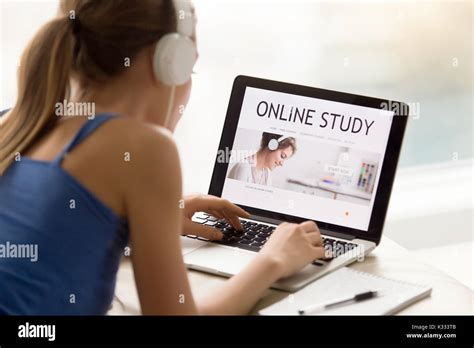 Female Babe Listening Lecture In Internet Stock Photo Alamy