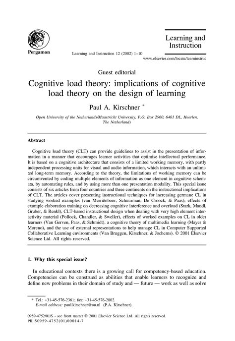Cognitive Load Theory Implications Of Cognitive Load Theory On The Design Of Learning Learning
