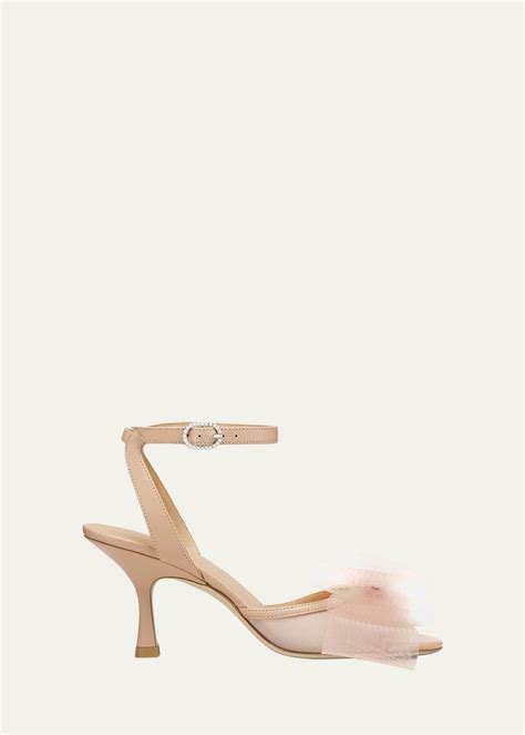 Stuart Weitzman Blushing Bow Mesh Ankle Strap Sandals Bergdorf Goodman