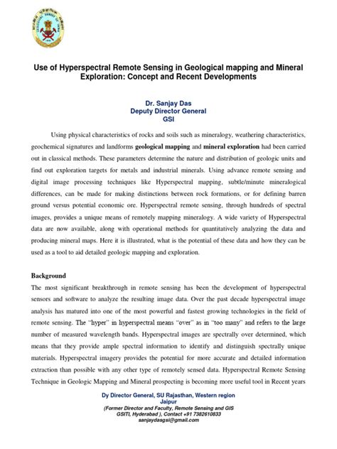 use of hyperspectral remote sensing in geological mapping and mineral