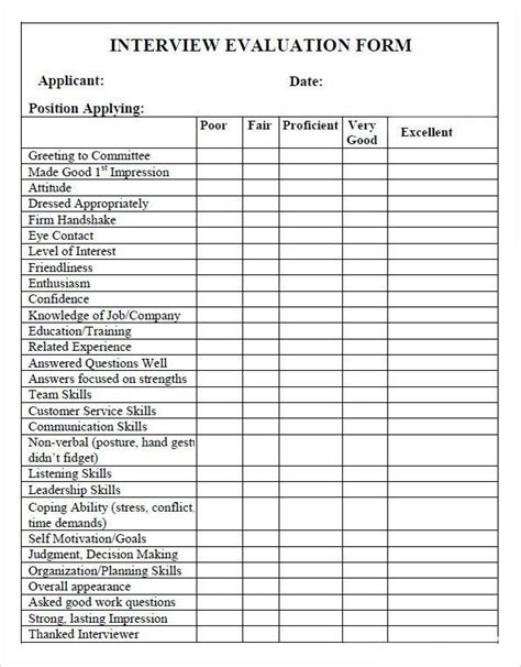 Free 9 Interview Evaluation Forms In Pdf Word Evaluation Form