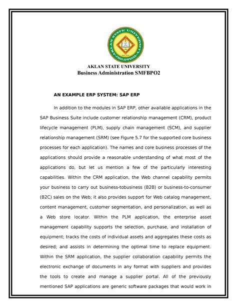 An Example Erp System Sap Erp Aklan State University Business