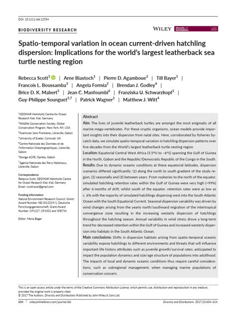 Spatio Temporal Variation In Ocean Current Driven Hatchling Dispersion Implications For The