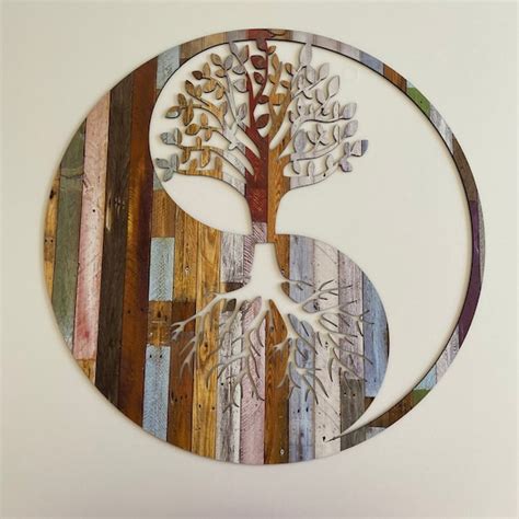 Yin Yang Tree Of Life Wall Decoration Colored Wooden Wall Etsy