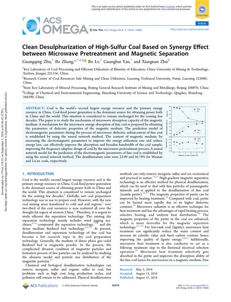 Pdf Clean Desulphurization Of High Sulfur Coal Based On Synergy