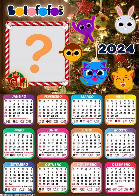 Calendário 2024 Feliz Natal Bolofofos Personalizado Infantil Colagem