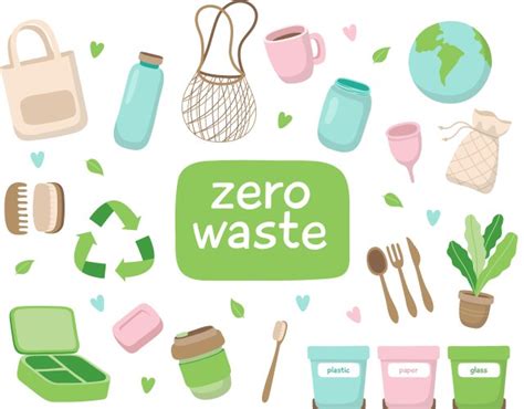 Zero Waste Concept Set Collection Eco Friendly Vector Image