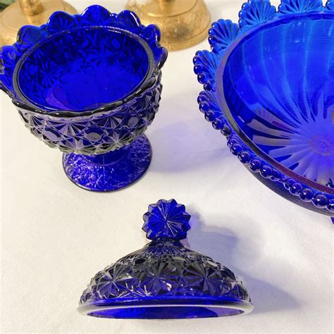 Vintage Cobalt Blue Mosser Glass Klondyke Pattern Footed Fruit Etsy