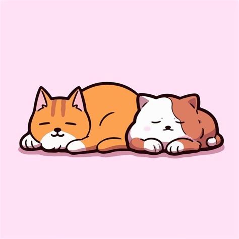 Un Gato De Dibujos Animados Y Un Gato Duermen Juntos Vector Premium