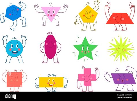 simple form characters geometric abstract people with funny emotions exact vector square
