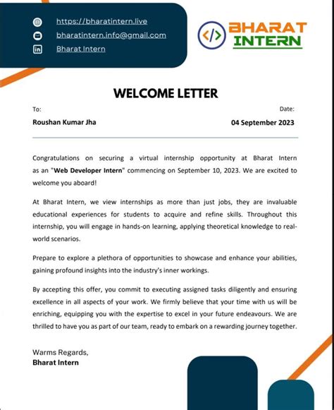 Roushan Jha On Linkedin Bharatintern Intern Freshers Intern2023 Developer Webdeveloper