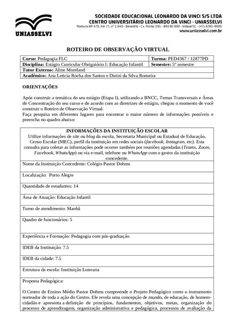 Roteiro De Trabalho