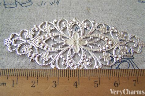 Silver Metal Embellishments Filigree Floral Findings 35x80mm Set Of 20