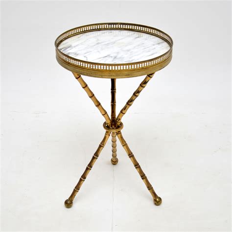 1950s Vintage Solid Brass And Marble Faux Bamboo Side Table