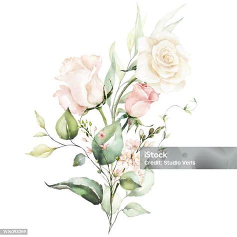 밝은 복숭아 색상 홍당무 흰색 분홍색 생생한 꽃 금 요소 녹색 잎이있는 수채화 꽃다발 꽃다발 테두리 화환 프레임