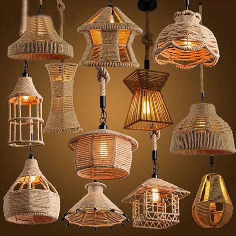 Retro Loft Vintage Hemp Rope Pendant Light Diy Pendant Lamp E27