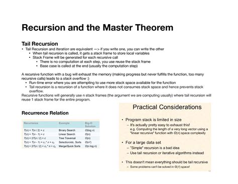 Lecture 5 Recursion Recursion And The Master Theorem Tail Recursion