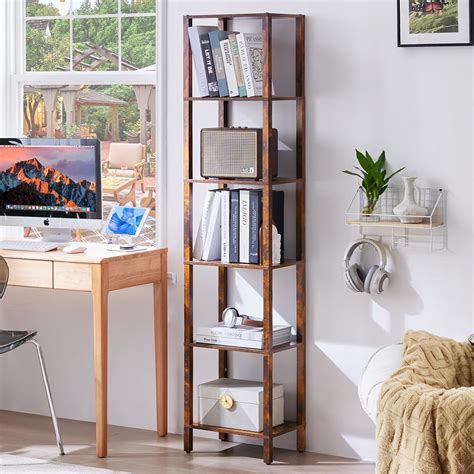 66in Tall Bookshelf 6 Tier Small Narrow Bookcase Skinny Book Shelf For