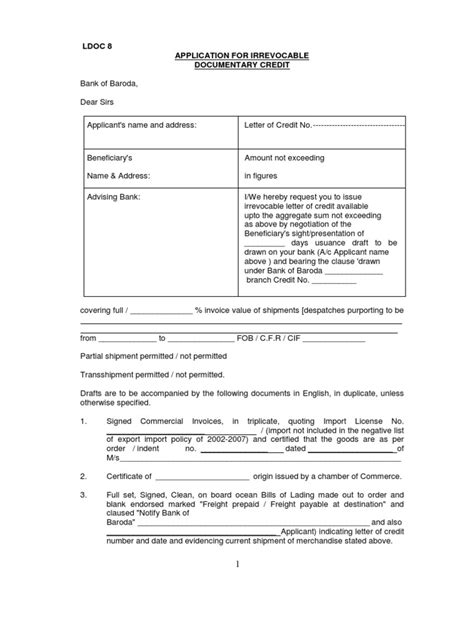 Lc Application Form Pdf Bill Of Lading Indemnity