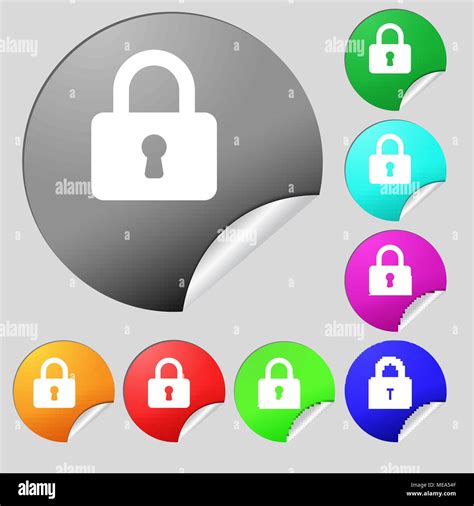 Pad Lock Icon Sign Set Of Eight Multi Colored Round Buttons Stickers
