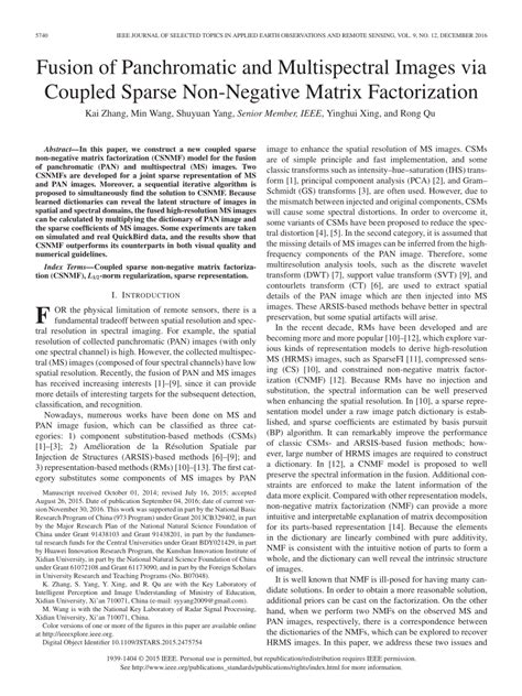 Pdf Fusion Of Panchromatic And Multispectral Images Via Coupled Sparse Non Negative Matrix