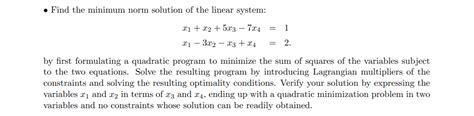 Find The Minimum Norm Solution Of The Linear