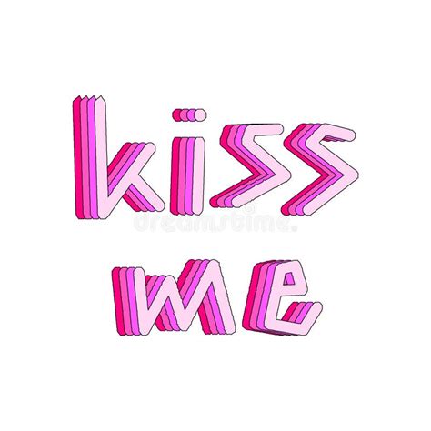 Kiss Me Hand Lettering 3d Isometric Effect With Rainbow Patterns Stock