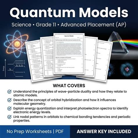 11th Grade Science Quantum Models Worksheet Printable Pdf Answer Key