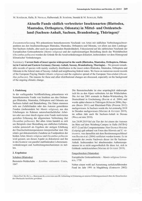 Pdf Interessante Funde Südlicher Insektenarten Blattodea Mantodea Orthoptera Odonata In