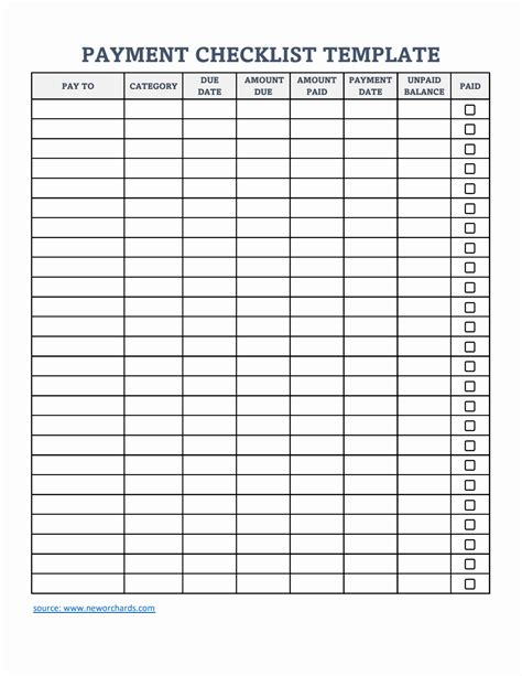 Free Payment Checklist Templates Pdf Word Excel