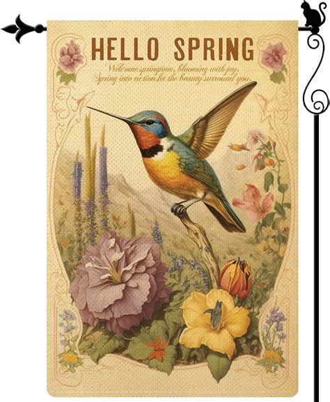 Amazon Gormcore Hello Spring Garden Flag With Hummingbird And