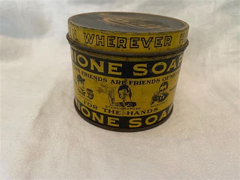 Vintage Advertising Tin Metal Box Mione Waterless Cleaner Soap Yellow