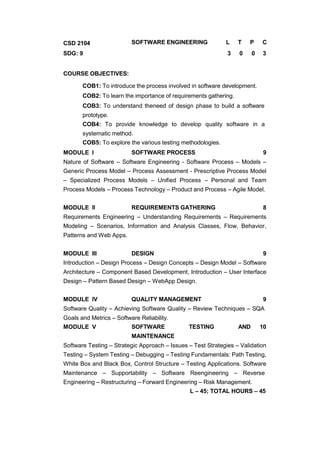 CSD 2104 Software Engg Docx Syllabus PDF