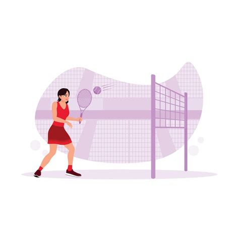Premium Vector Female Tennis Player Hitting The Ball With A Racket