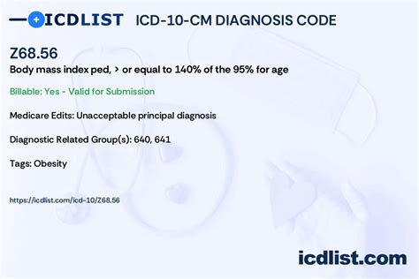 Icd 10 Cm Diagnosis Code Z6856 Body Mass Index Bmi Pediatric Greater Than Or Equal To 140