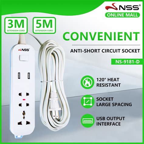 Nss Extension Outlet Socket Plug With Switch Usb Cable Power Supply Power Board Socket Line