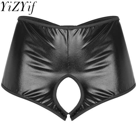 Fancy Underwear Women Uncensored Sexy Panties Crotch Open Sex Costume Metallic Shiny Booty