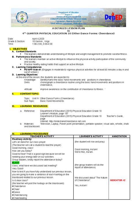 Lesson Plan For Cot