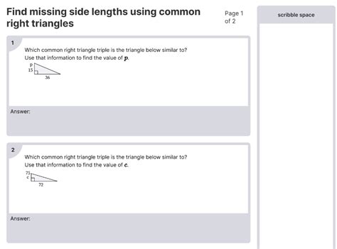 Find Missing Side Lengths Using Common Right Triangles Worksheets Pdf