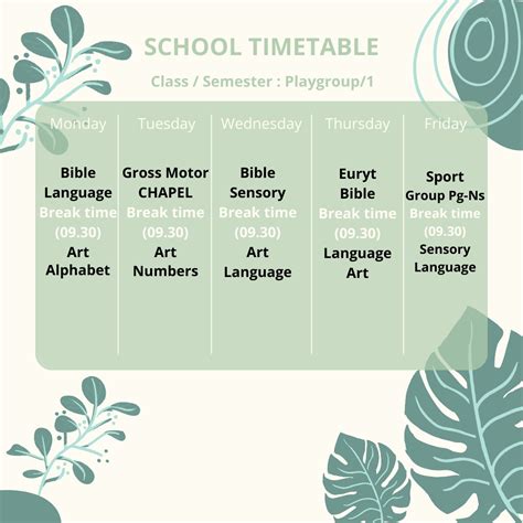 Time Tables Of Each Class Kics