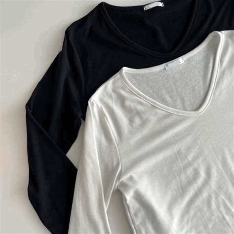 기모긴팔티│겨울 티셔츠 브이넥 유넥 라운드 속기모 기본티 이너 속티 레이어드 스판 77 빅사이즈 에이블리