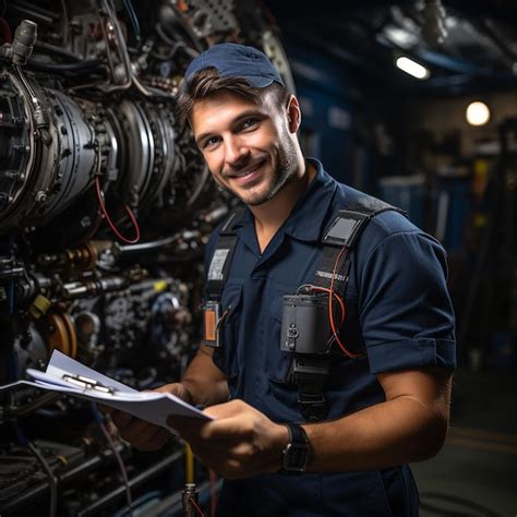 premium ai image engineer in uniform checking the task list and